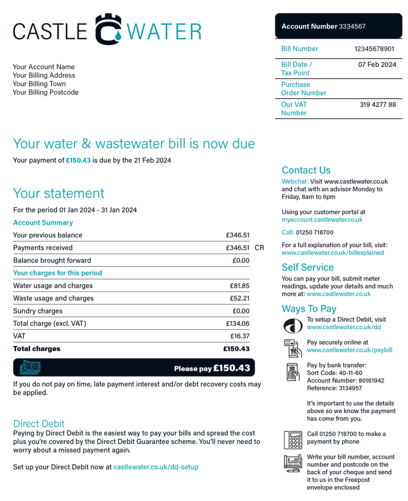 Water Bill For Business | Castle Water